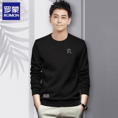 Romon/罗蒙RM18026卫衣男秋季新款套头男时尚圆领高档男装打底衫