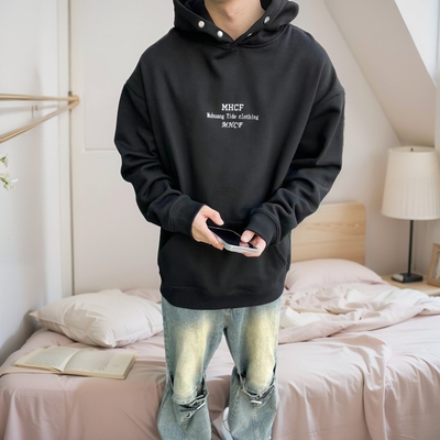 字母标语国潮宽松情侣装连帽卫衣