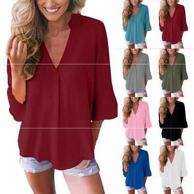 V领荷叶袖袖雪纺衫V-neck ruffle sleeve chiffon shirt