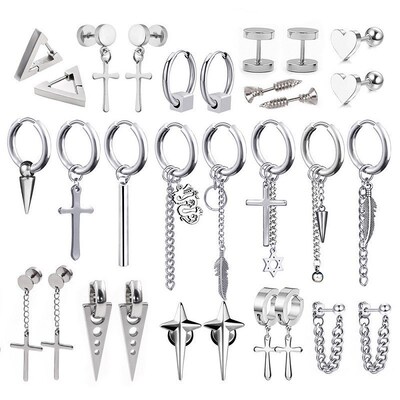 1 pair stainless steel Stud earrings for Men/Women Cross