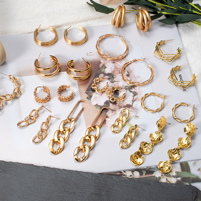 Fashion Metal Statement Earings 2024 Gold Color Geometric