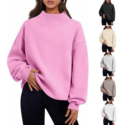 Women Clothing Neckline Split Loose Casual Half-high Hoodies