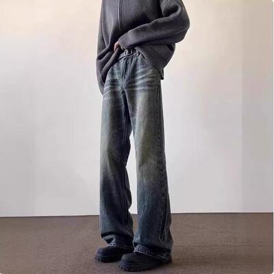 Tim Peake高街水洗做旧牛仔裤男复古cleanfit微喇裤直筒显瘦7266