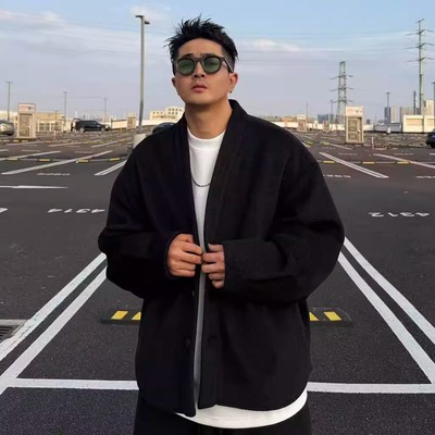 XDZZ二狗秋冬百搭宽松休闲简约廓形开衫外套长裤套装W