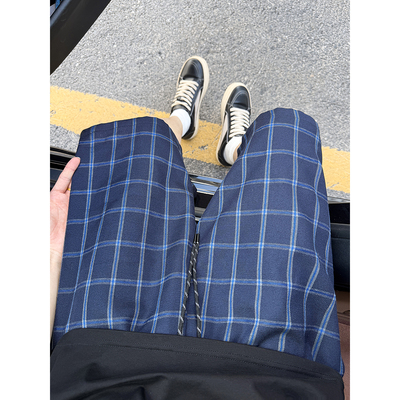 夏季薄款美式格子直筒休闲裤男