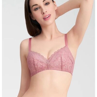 D52-黛-大胸显小无钢圈简约性感蕾丝薄款女士文胸-E003224