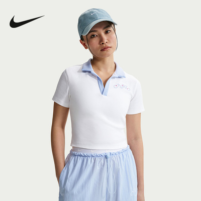 NIKE耐克女子短袖翻领POLO衫夏季运动休闲短款运动T恤IR7565-100