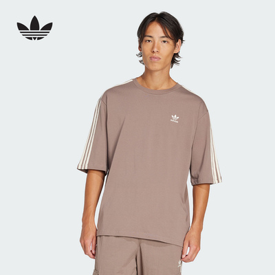 adidas阿迪达斯三叶草三条纹半袖2025夏男OVERSIZE短袖T恤JP1058