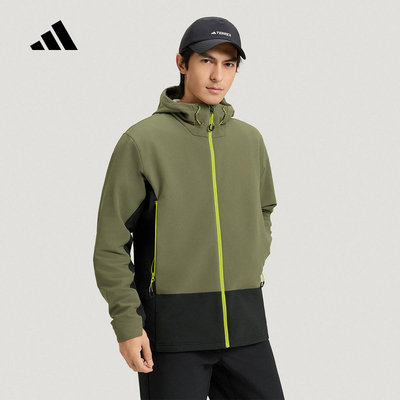 adidas阿迪达斯连帽软壳外套2026春男户外拒水徒步梭织夹克KQ5550