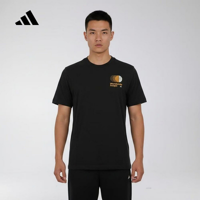 adidas阿迪达斯圆领简约印花半袖2026秋男休闲运动短袖T恤 KS2209
