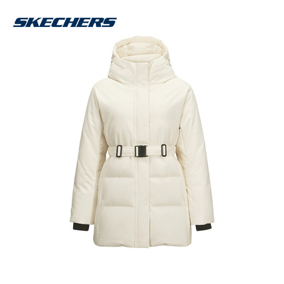 Skechers斯凯奇2024冬女长款连帽保暖羽绒服外套 L424W004-00V7