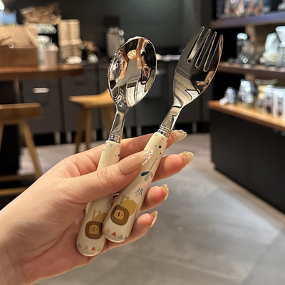 干饭人狂喜~奶fufu可爱的小幻狮儿童叉勺套装304不锈钢甜品叉勺