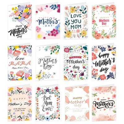 12/24pcs Happy Mother's Day Greeting Cards Floral Blank Note