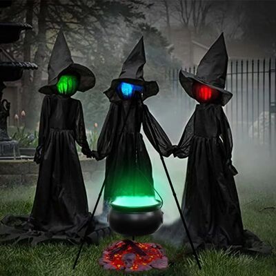 Large Witch Cauldron On Tripod With Led String Light Hallowe