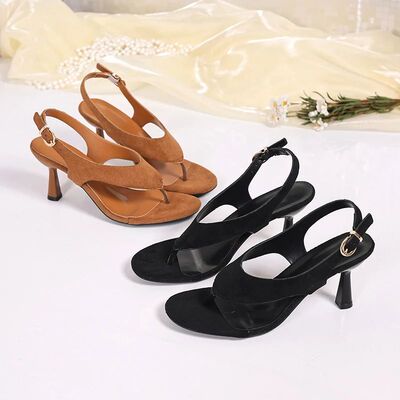 Kitten Heel Thong Sandals | Adjustable Buckle Slingback Shoe