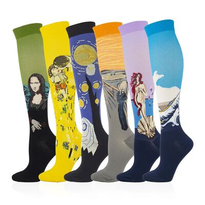 Novelty Funny Compression Socks Men Women Happy Oil Painting