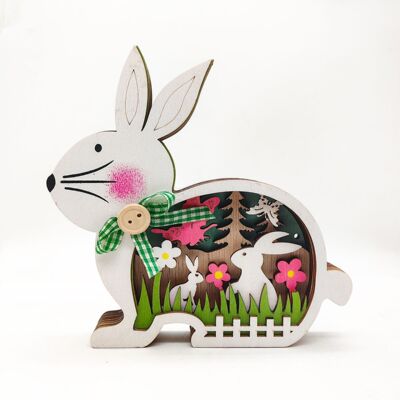 Easter Wooden Crafts Luminous Wooden Color Rabbit Lighting O