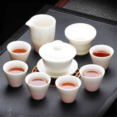 陶瓷羊脂玉玻璃中式风礼盒装盖碗