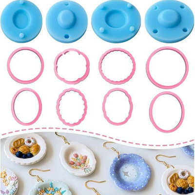 跨境新品 Scalloped Edge Plate Polymer 粘土耳环模具硅胶模