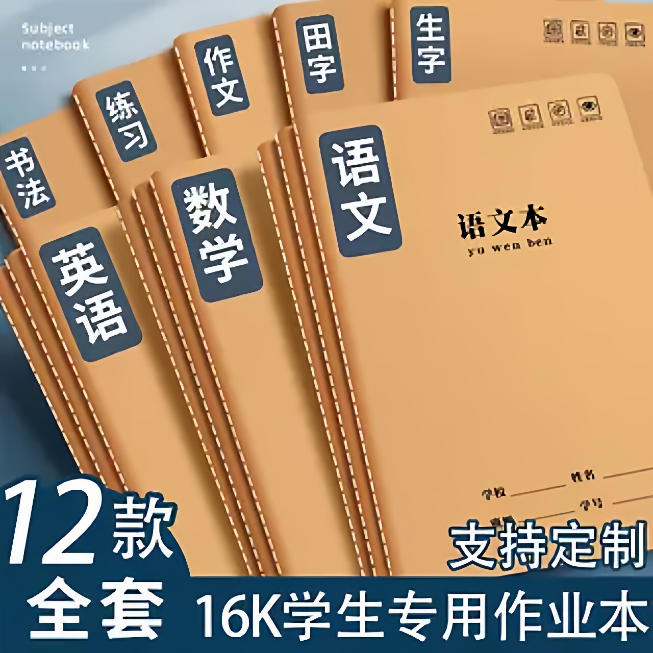 16k笔记本子科目本语文数学英语13科全套错题本A5牛皮缝线作业本