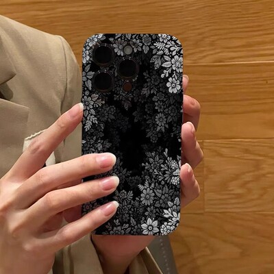 焱焱适用于苹果16pro max/15pro/14手机壳繁花黑色系新款12/13适用iqoo11荣耀90vivoS16手机壳opporeno9