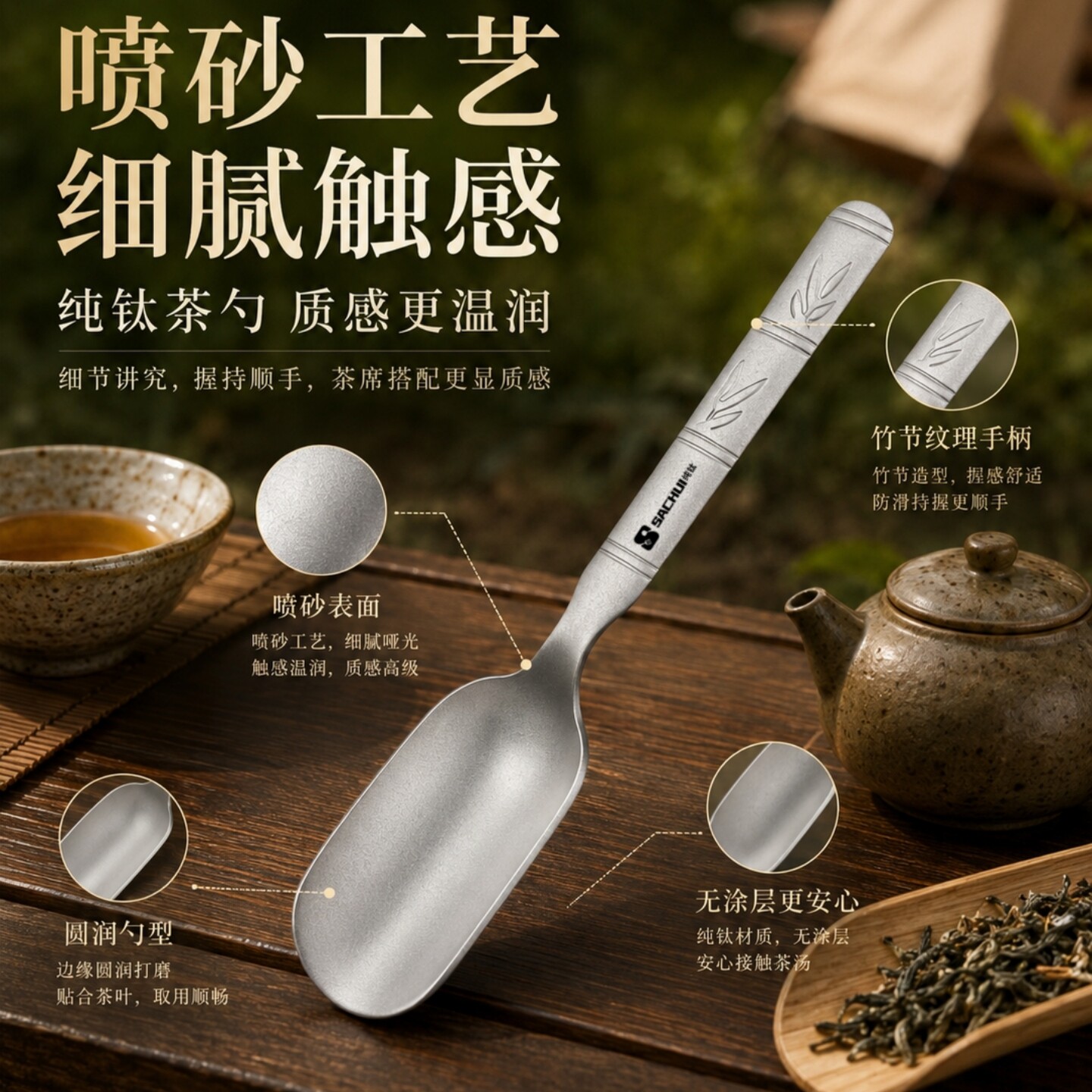 纯钛茶匙茶叶专用茶勺取茶器高端家用茶具配件茶叶罐分茶工具勺子