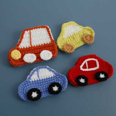 手工编织服装配饰 织女毛线钩织小汽车织片 创意卡通小物成品