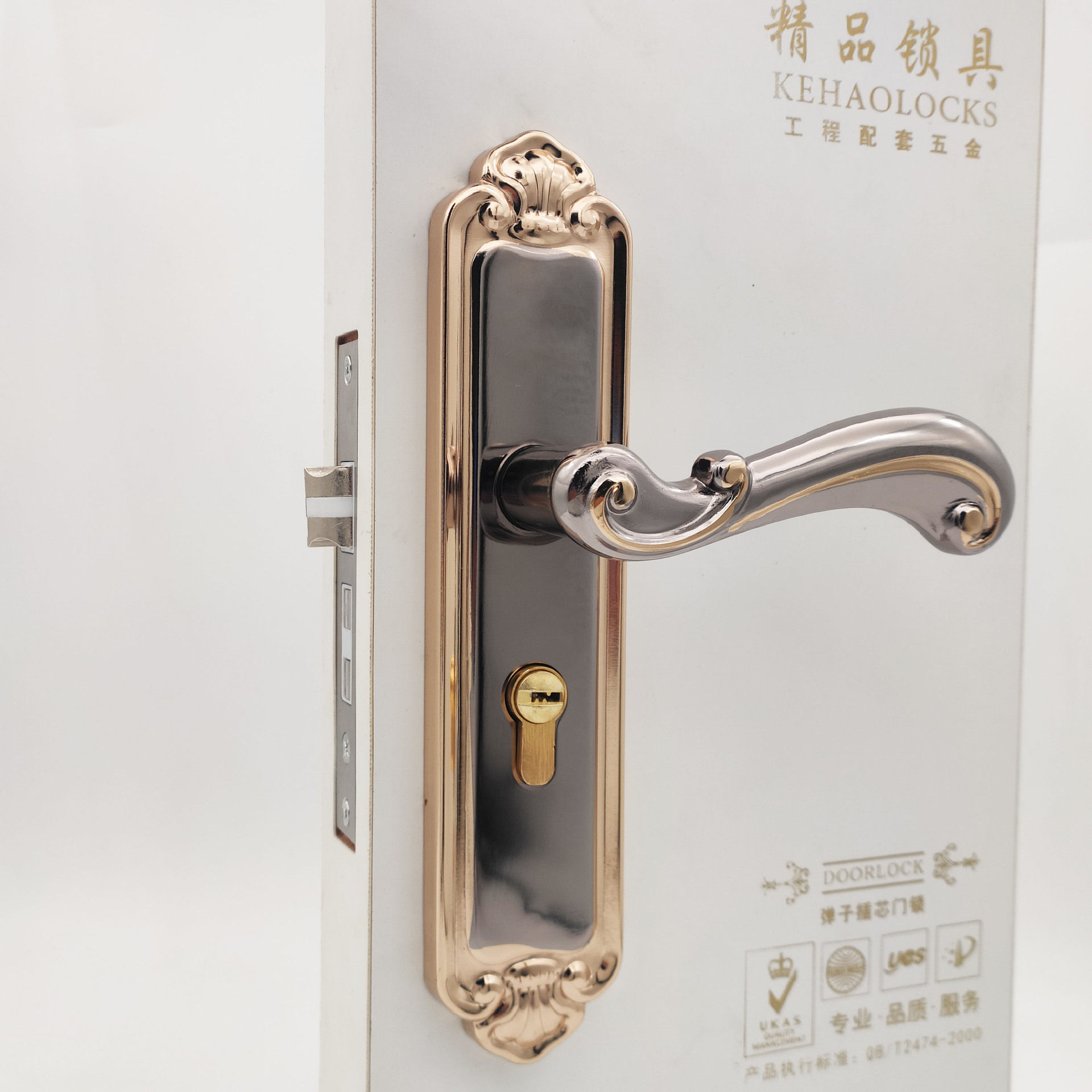 钛黑通用型木门执手锁室内门锁把手铝合金带钥匙孔距153静音插芯