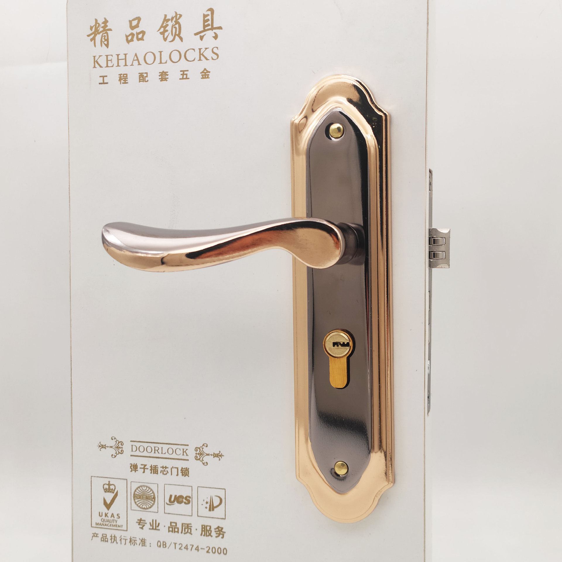钛黑金室内门锁 木门压把通用型锁具 卧室门把手带钥匙 孔距170