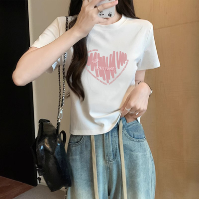 纯棉正肩短袖t恤女小众短款上衣