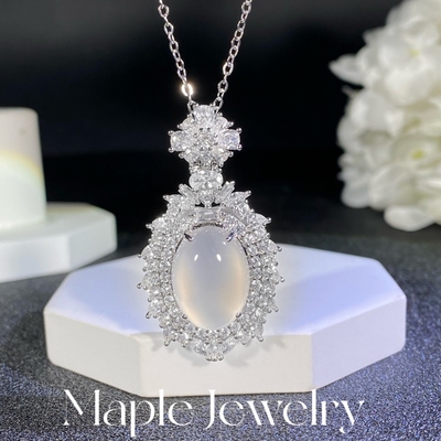 天然冰种起光白玉髓吊坠项链