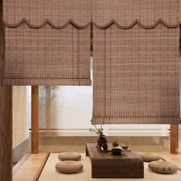 竹帘卷帘窗帘家用中式隔断手拉升降遮光防晒帘子茶室装饰饭店复古