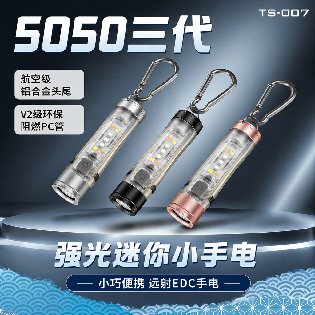 5050三代迷你口袋手电筒户外多功能爆闪帽夹磁吸充电长续航应急灯