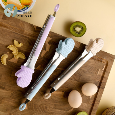 跨境厨房耐高温硅胶食物夹煎牛排夹 面包夹烘焙用品Cooking Tongs