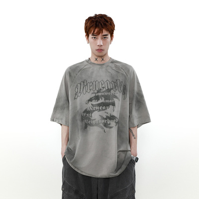 MRNEARLY 美式复古脏脏重磅纯棉情侣装短袖t恤男夏季潮牌新款上衣