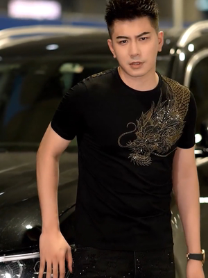 男士春夏季圆领烫钻短袖T恤衫