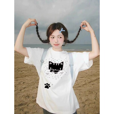 高级感白色纯棉短袖t恤女2026新款夏季宽松设计感小众半袖上衣潮