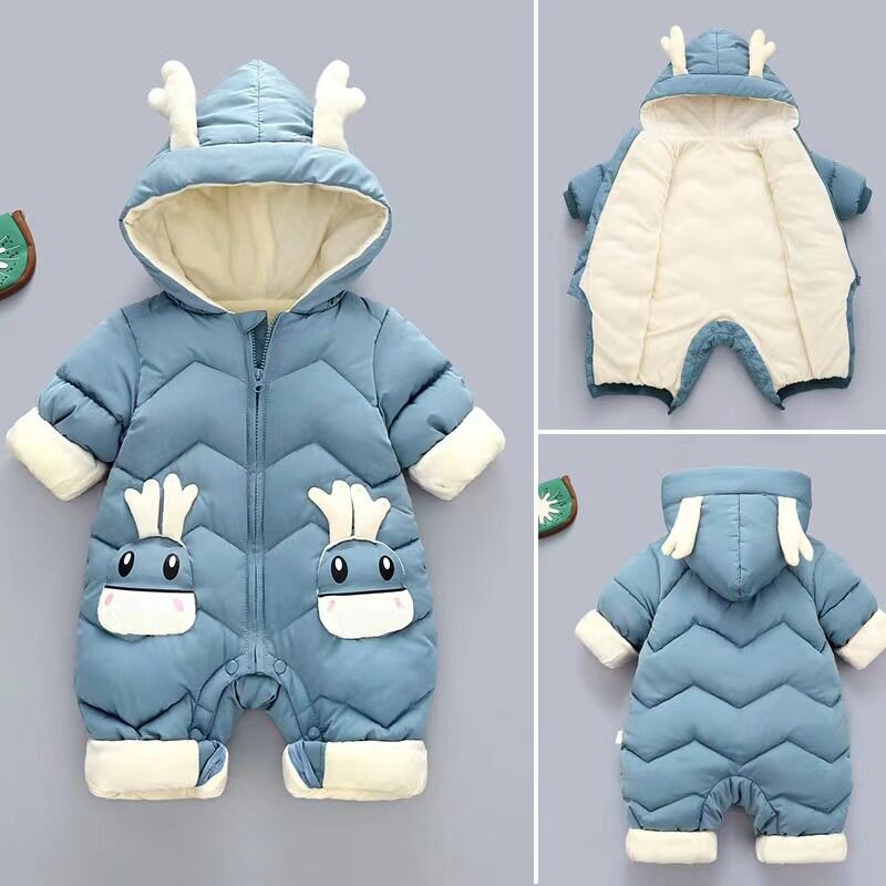 婴幼儿连体衣羽绒棉服男宝冬季外出抱衣女宝宝加绒加厚爬服哈衣