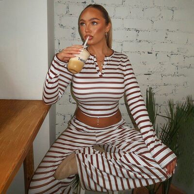 长袖低腰长裤休闲套装