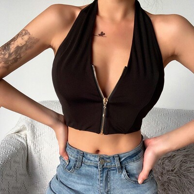 Sexy slim halter short vest with umbilical halter sling背心