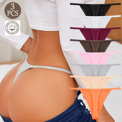 3Pcs Seamless Cotton Thong Panty For Women Sexy Underpants