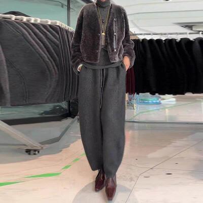 灰色休闲筒阔腿裤女225春0季新款时尚爆MCP款子香蕉阔脚直裤奶奶