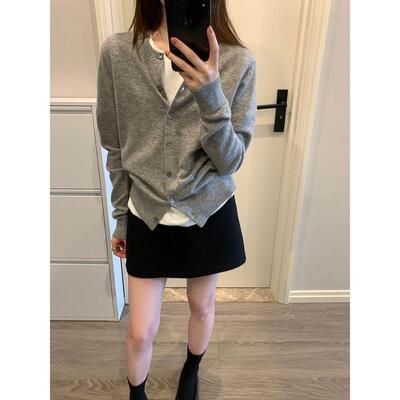 高t1065-09感系灰色针织开 外衫女春秋气质修身显瘦搭韩羊绒级毛