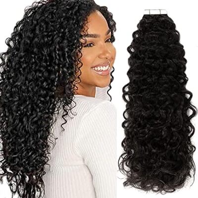Caliee Curly Tape in Hair Extensions Human Hair 12inch Cu