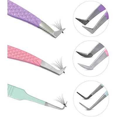 SIVOTE Lash Tweezers for Eyelash Extensions Fiber Tips， S