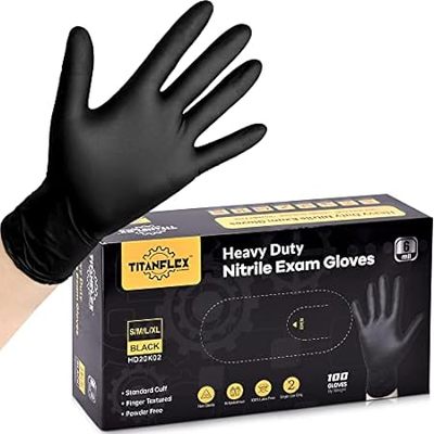 Disposable Nitrile Exam Gloves， 6-mil， Black， Heavy Duty