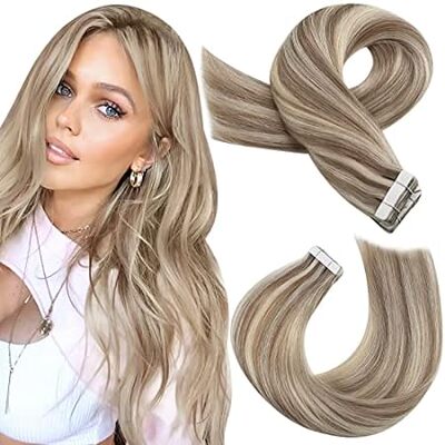 Moresoo Tape in Extensions Human Hair Highlighted Blonde