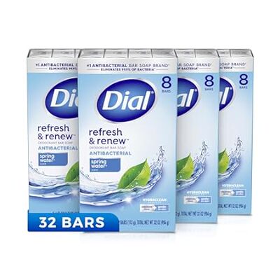 Dial Antibacterial Bar Soap， Spring Water， 32 Bars， 8 Cou