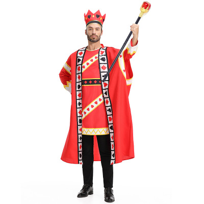 万圣节poker king cosplay长袍皇冠男士红色扑克国王角色扮演服装