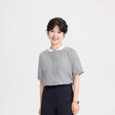 REST HEART 2025夏季新品 小圆领撞色条纹短袖衬衫